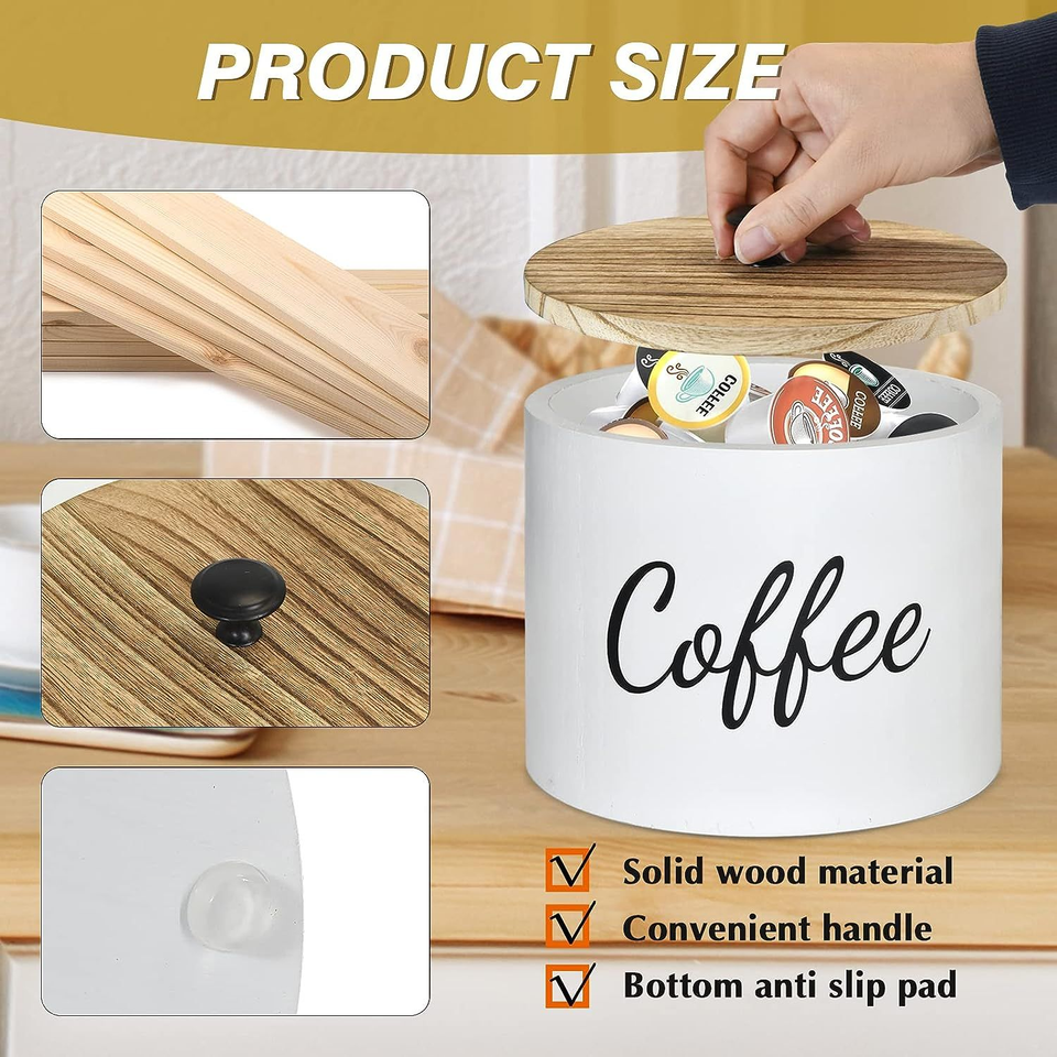 Wood Coffee Pod Holder With Lid, Station Organizer for standard, White ...