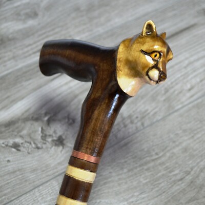 Cane Walking Stick Wooden carved Handmade - Puma | eBay