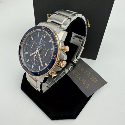 BULOVA MARINER STAR CHRONO BLUE &18KT GOLD 98B301 BEAUTIFUL SUBMARINER ...
