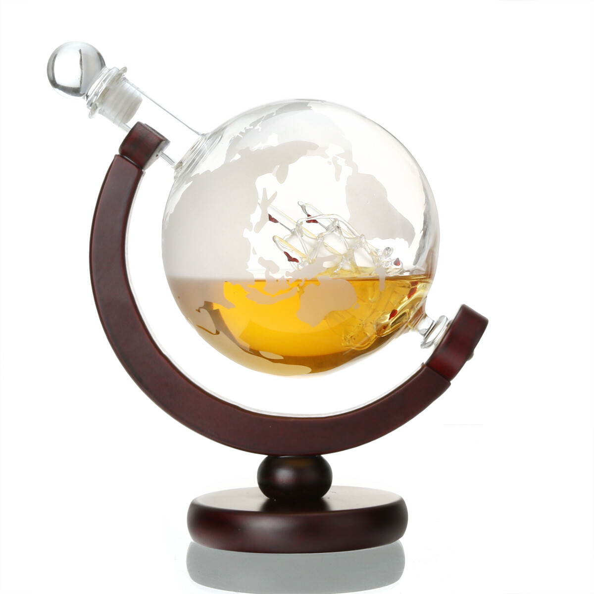 850ml Glass World Globe Whiskey Decanter Antique Glassware + 2 World ...