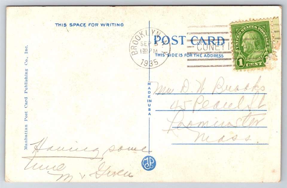 Rolling Chairs Boardwalk Busy Roller Coaster Coney Island NY C1935 ...