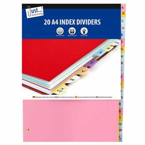 20 A-Z Index Dividers / abc alphabetical Order A4 Universally Punched ...