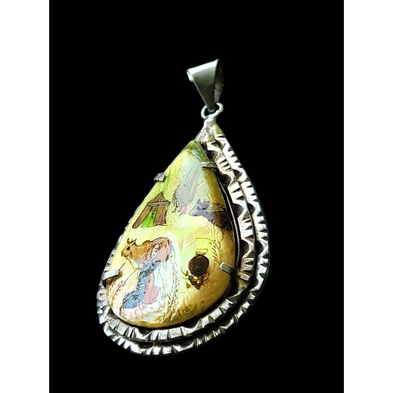 Vintage Persian Hand-Painted Mother Of Pearl Teardrop Storyteller ...