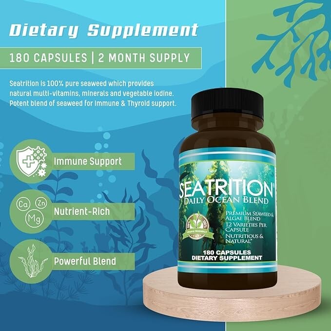 Seatrition 12 Seaweed Blend 550mg Thyroid 2 mth supply Sea Moss 180 Veg ...