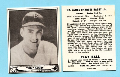 1940 Playball Reprint # 32 Jim Bagby -- Boston Red Sox Box 129 | eBay