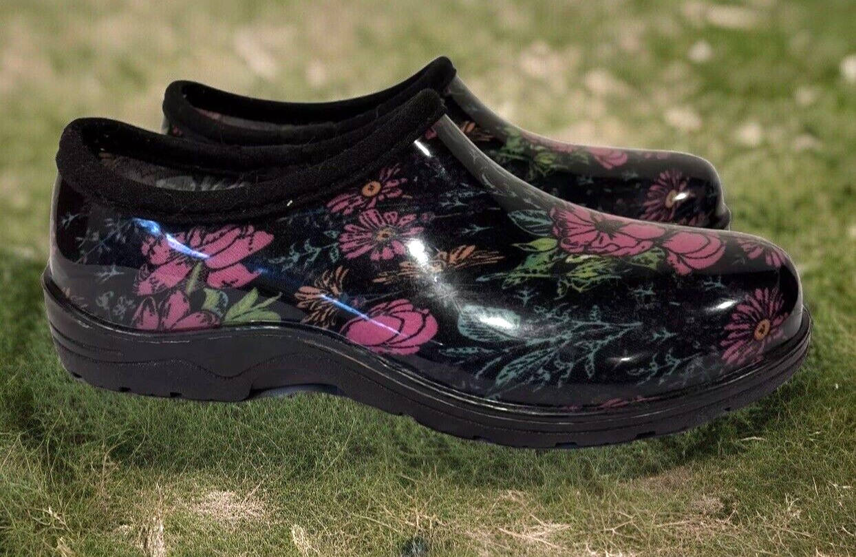 Ground Work Womens Garden Clogs Shoes Waterproof Black Pink Floral Size ...
