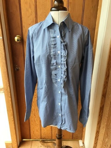 jobis blue whote gingham frill front cotton blouse fr 42 approx uk 14 ...