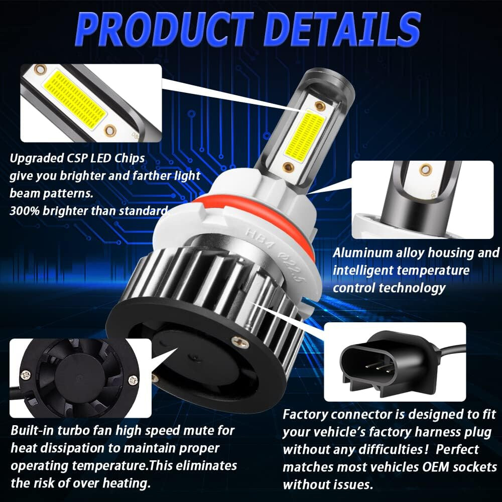 6500K 9007 LED Headlight Bulbs Hi/Lo Beam for MAZDA B2300 B2500 B3000 ...