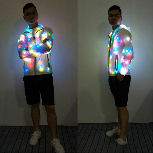 LED Light Up Luminous Coat Hooded DJ Jacket Women Men's Outwear ...