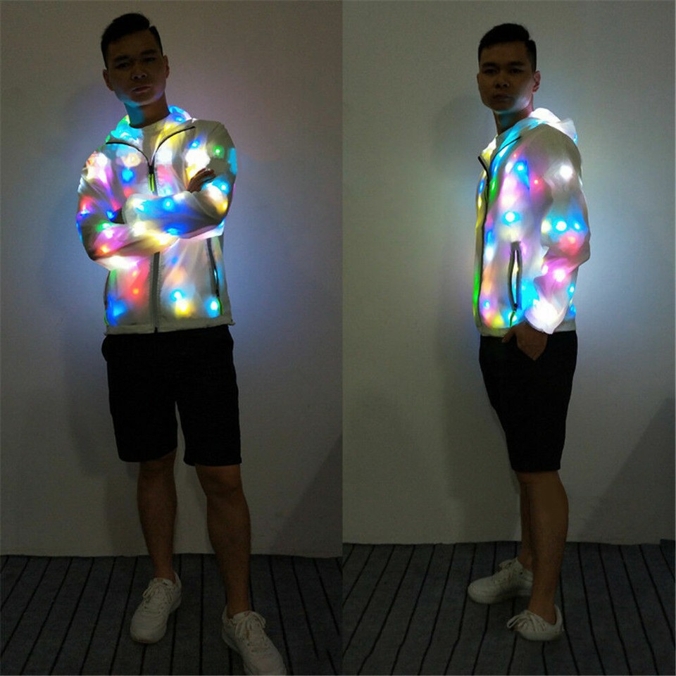 LED Light Up Luminous Coat Hooded DJ Jacket Women Men's Outwear ...