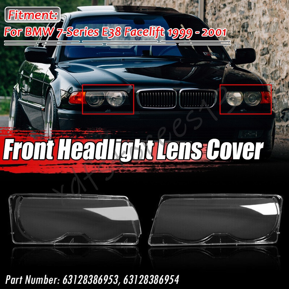 Pair Front Headlight Lens Cover Clear Shell For BMW 7Series E38 ...