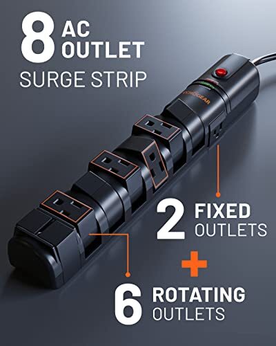 Rotating Outlet Surge Protector With 8 Outlets Flat Plug Long Cord ...