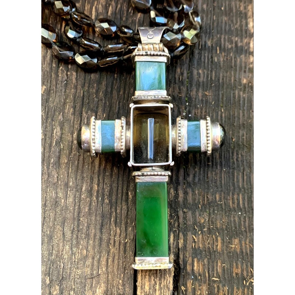 Navajo Artist D. Troutman SS Multi Stone Cross Pendant with Necklace ...