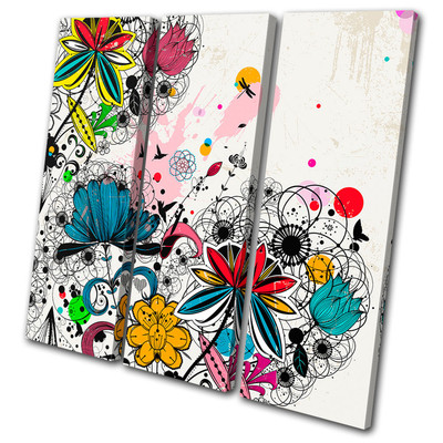 Illustration Abstract Flowers TREBLE CANVAS WALL ART Picture Print VA ...