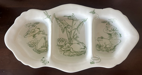 Frog Toile Dish Design By E. Trostli FROG TOILE 3 Part Serving Dish ...