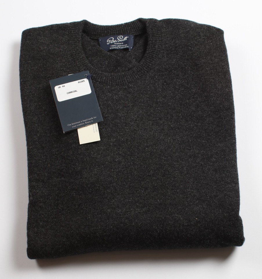 Peter Scott Men's Jumper | Lambswool | Crew Neck | Charcoal | Size 44 ...
