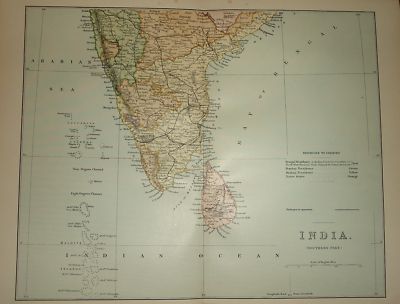 1880 ~ MAP OF INDIA ~ SOUTHERN PART PRESIDENCY & STATES | eBay UK