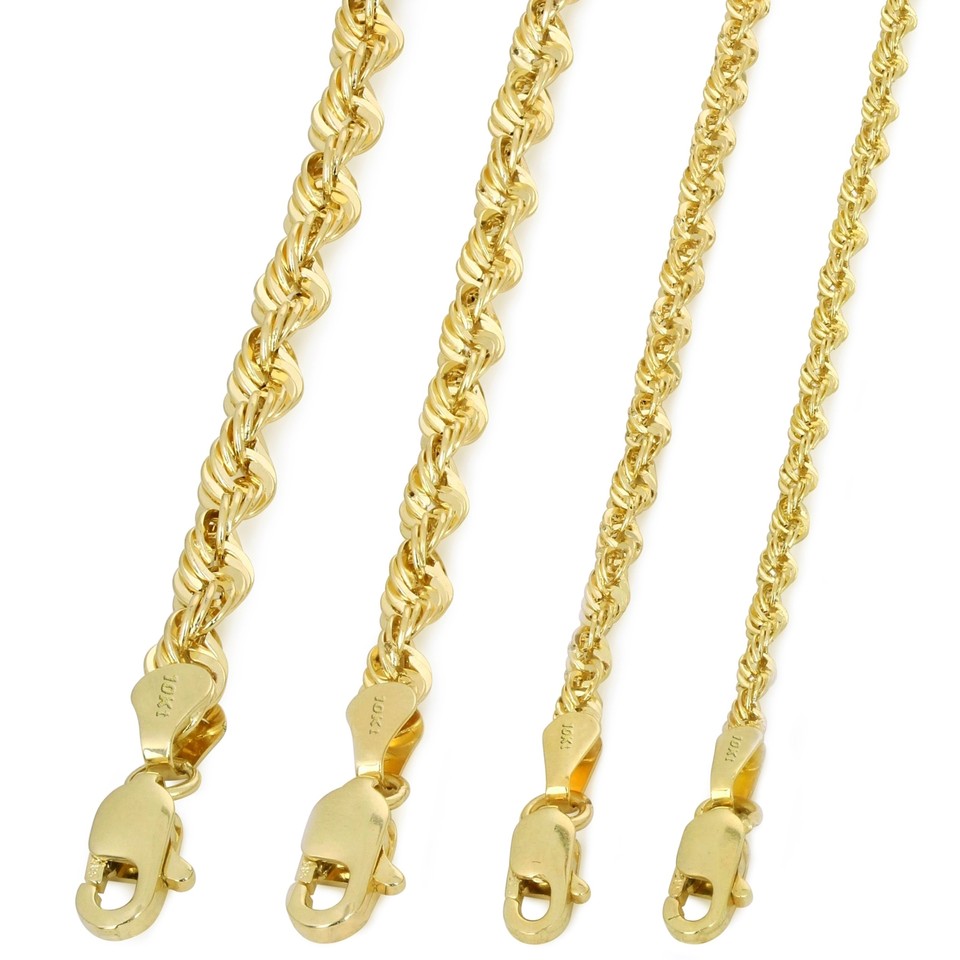 10K Yellow Gold 1.5mm-4mm Laser Diamond Cut Rope Chain Pendant Necklace ...
