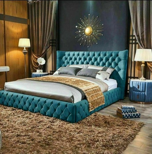 Winged bed frame upholstered double - king super king wingback -scroll ...