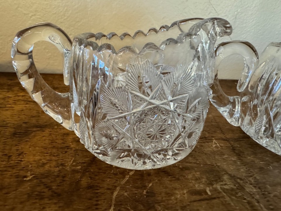 American Brilliant Period Crystal Cut Glass Pinwheel Creamer And Sugar ...