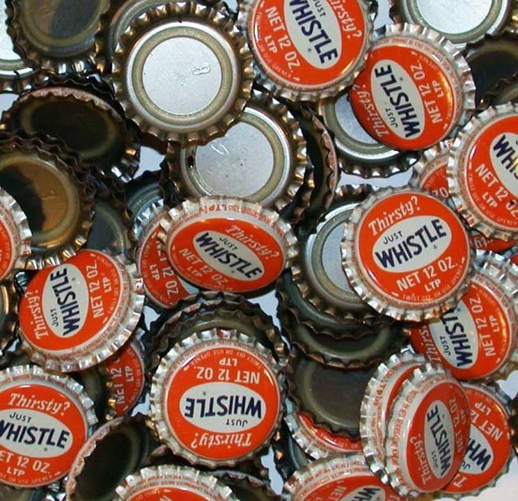 Soda pop bottle caps Lot of 12 THIRSTY JUST WHISTLE plastic lined new ...