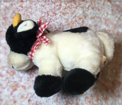 White & Black Russ Vintage Cow Plush Stuffed Soft Toy 8” Bull Horns Red ...
