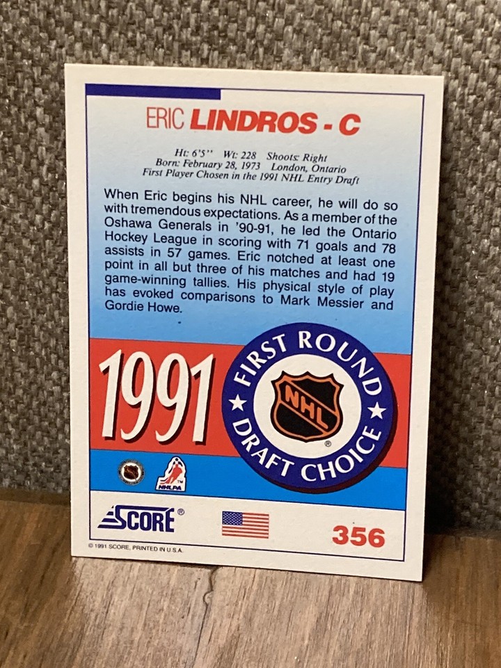 1991 Score Eric Lindros Rookie Card #356 First Round Draft Choice 🏒 | eBay