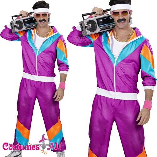 Mens 80s Costume Height Fashion Scouser Tracksuit Shell Suit Purple ...