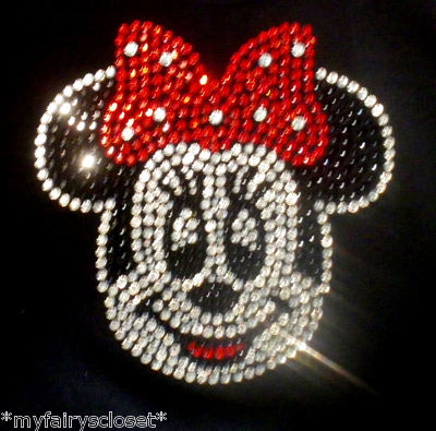 6" red Minnie Mouse face iron on rhinestone transfer applique bling ...