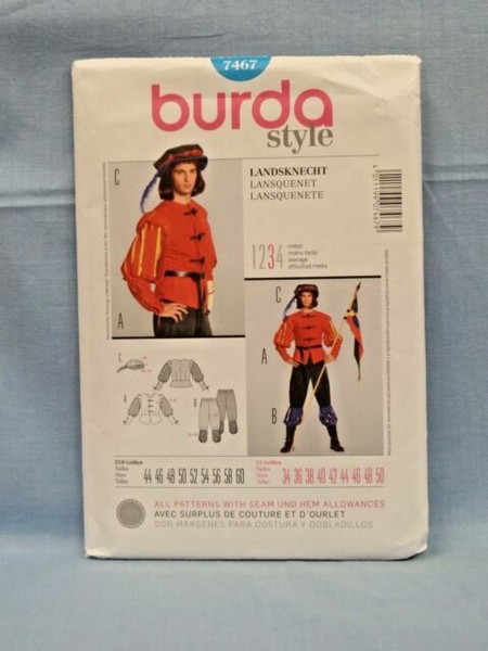 Renaissance Soldier Costume 2sew Pattern Historical Burda 7467 Sz 34-50 ...
