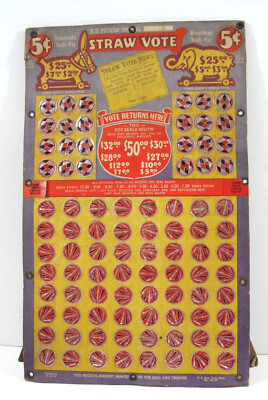 Vintage Straw Vote Politics $25 Prize Punch Prize Punch Board Gambling ...