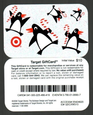 TARGET Penguins with Candy Canes ( 2006 ) Gift Card ( $0 ) V2 - RARE | eBay