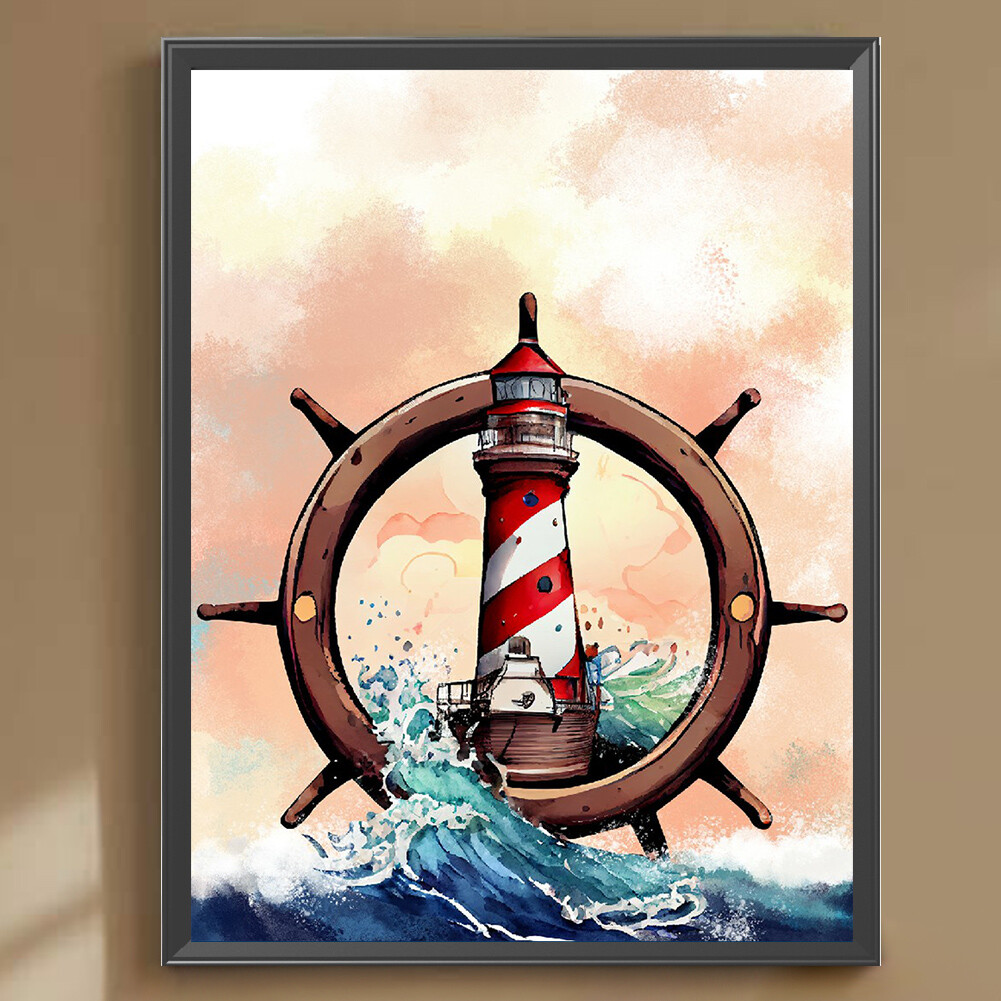 5D DIY Full Round Drill Diamond Painting Wheel Lighthouse Decoration ...