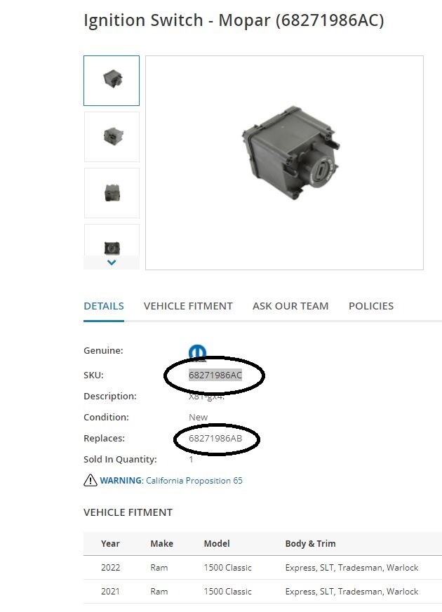 FITS 16-22 RAM 1500 2500 3500 WIRELESS IGNITION NODE WIN MODULE MOPAR ...