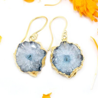 Natural Florentine Blue Solar Quartz Satellite Gold Electroplated ...