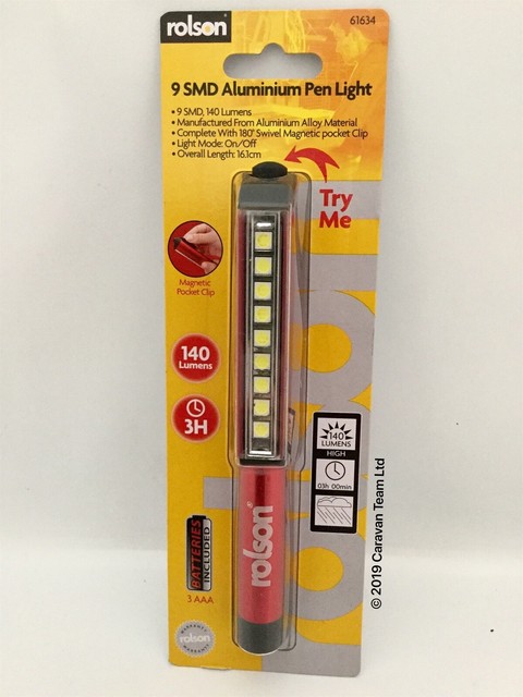 Rolson 9smd LED Super Bright 140 Lumens Aluminium Pen Light Torch ...