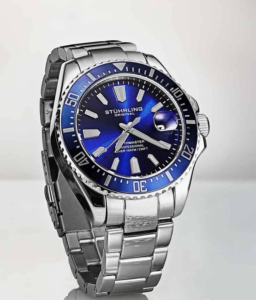 Mens Stuhrling Depthmaster 3950A Quartz 42mm Diver Wrist Watch Blue ...