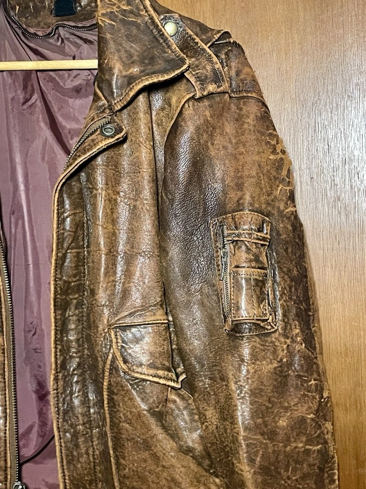 Vintage Distressed Well Worn Thrashed Leather Jacket Sz M-L | eBay