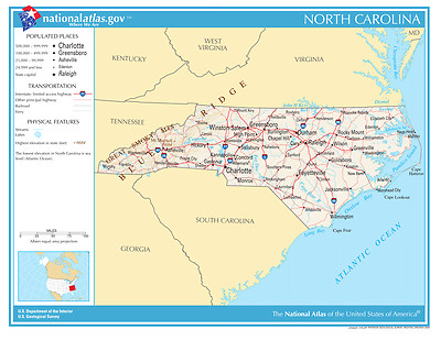 North Carolina State Reference Laminated Wall Map | eBay