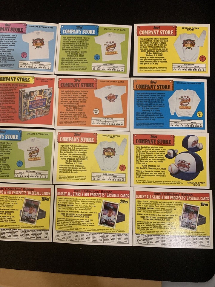 Topps Company Store Special Offer Card lot (22) 1989 1990 Baseball MLB ...