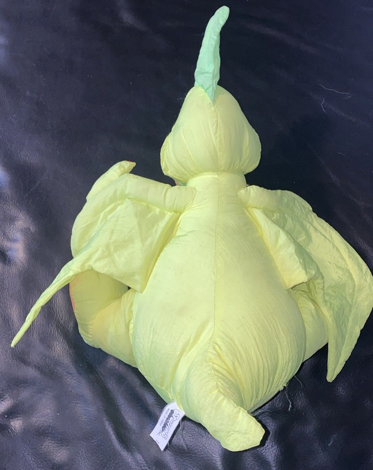 STUFFINS Dinosaur PTERODACTYL plush NEON Yellow nylon SQUEAKS Wings 15 ...