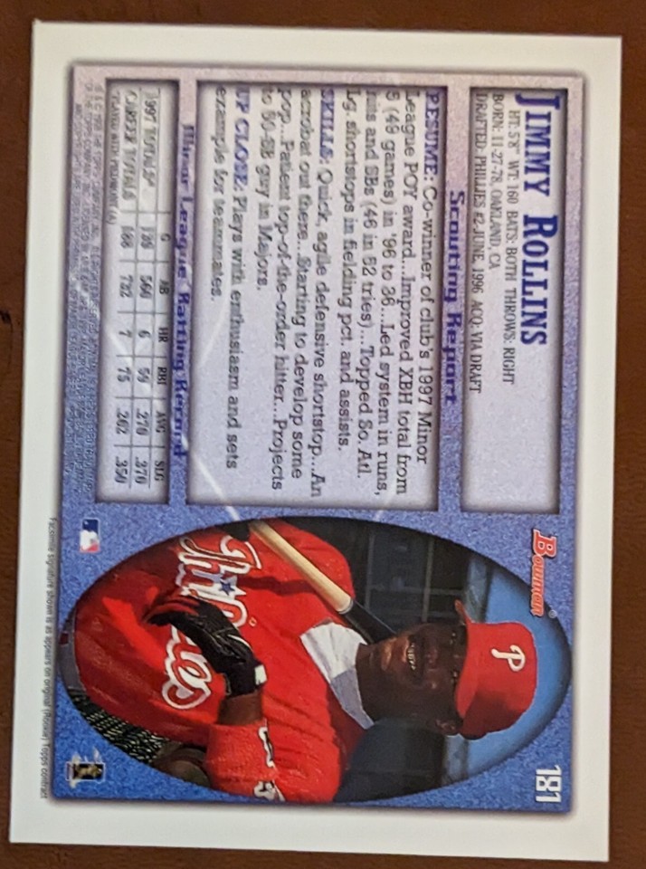 JIMMY ROLLINS 1998 BOWMAN ROOKIE CARD | eBay