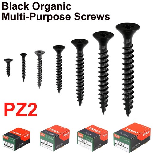 Box of 200 Timco BLACK Organic Coated Classic Multi-Purpose Screws ...