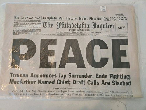 1945 WWII PEACE Newspaper Reprint Truman Announces Japan Surrender | eBay