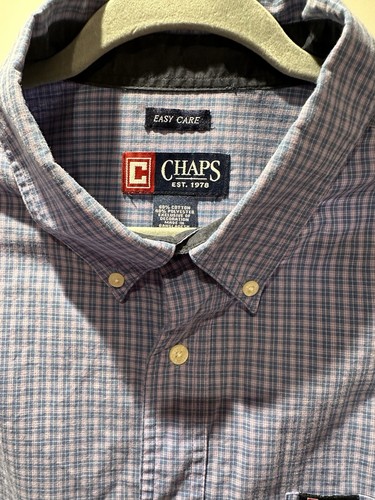 CHAPS Shirt XL Blue Mens Check Regular Fit Long Sleeve Button Cotton ...