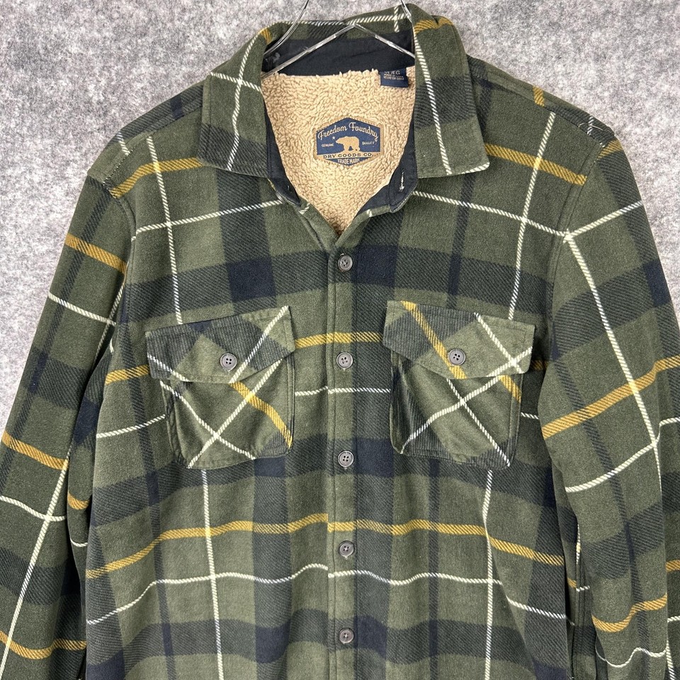 Freedom Foundry Shirt Mens XL Green Black Plaid Faux Sherpa Lined ...