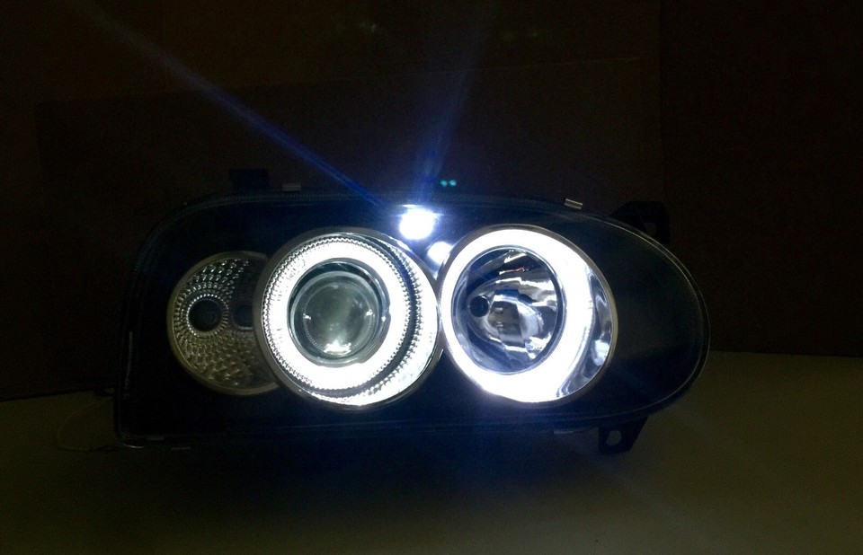For 1993-1998 VW Golf MK3 Black Headlights Lamps Dual Halo Projector LH ...