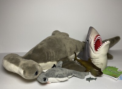 Shark Toy Plush Lot Of 5 Puppet Hammerhead Basking Great White Backpack ...