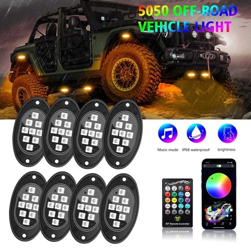 8 In 1 Car LED Rock Lights Pod RGB Music Control APP Remote Control ...