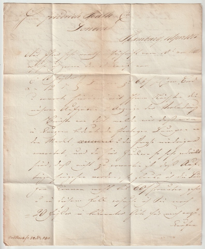 1817 GERMANY HAMBURG PMK LETTER GADEKENS HUTH LONDON LARGE INSPECTOR ...